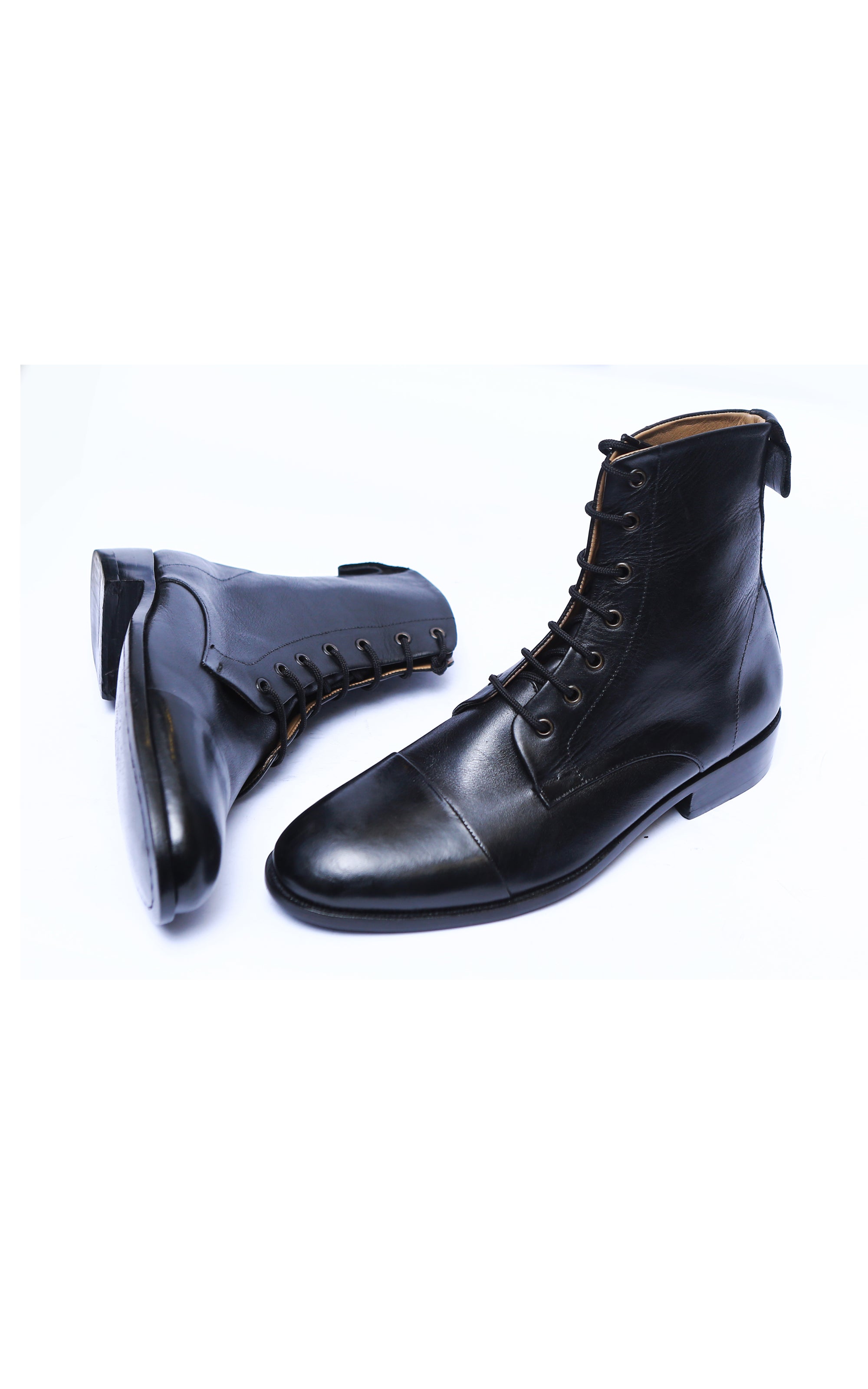 Plain Leather Classic Lace-up Boots In Black – Luxury Handmade Leather ...