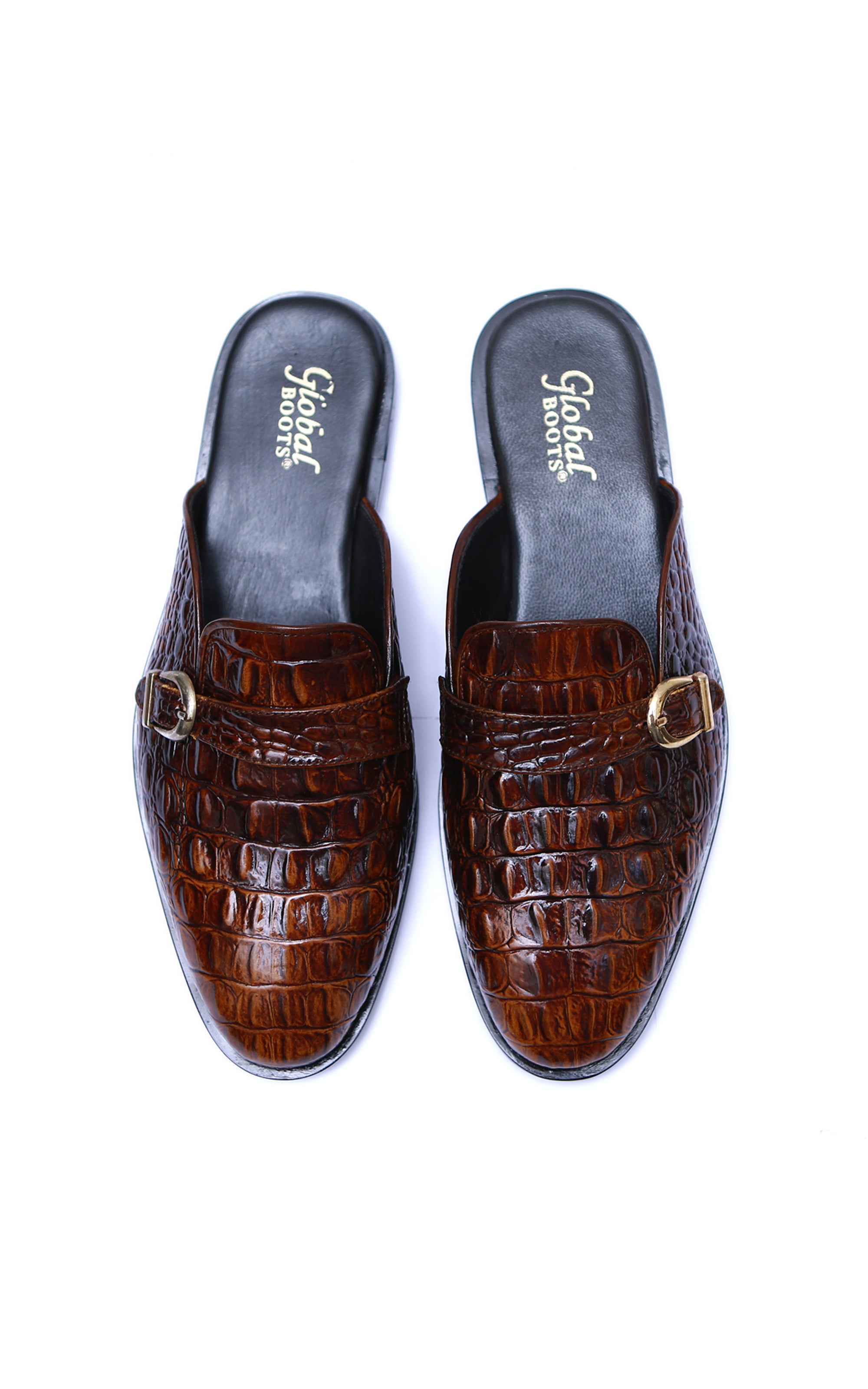 Single Buckle Croc Two Tone Backless Mules – GLOBAL BOOTS | LAHORE