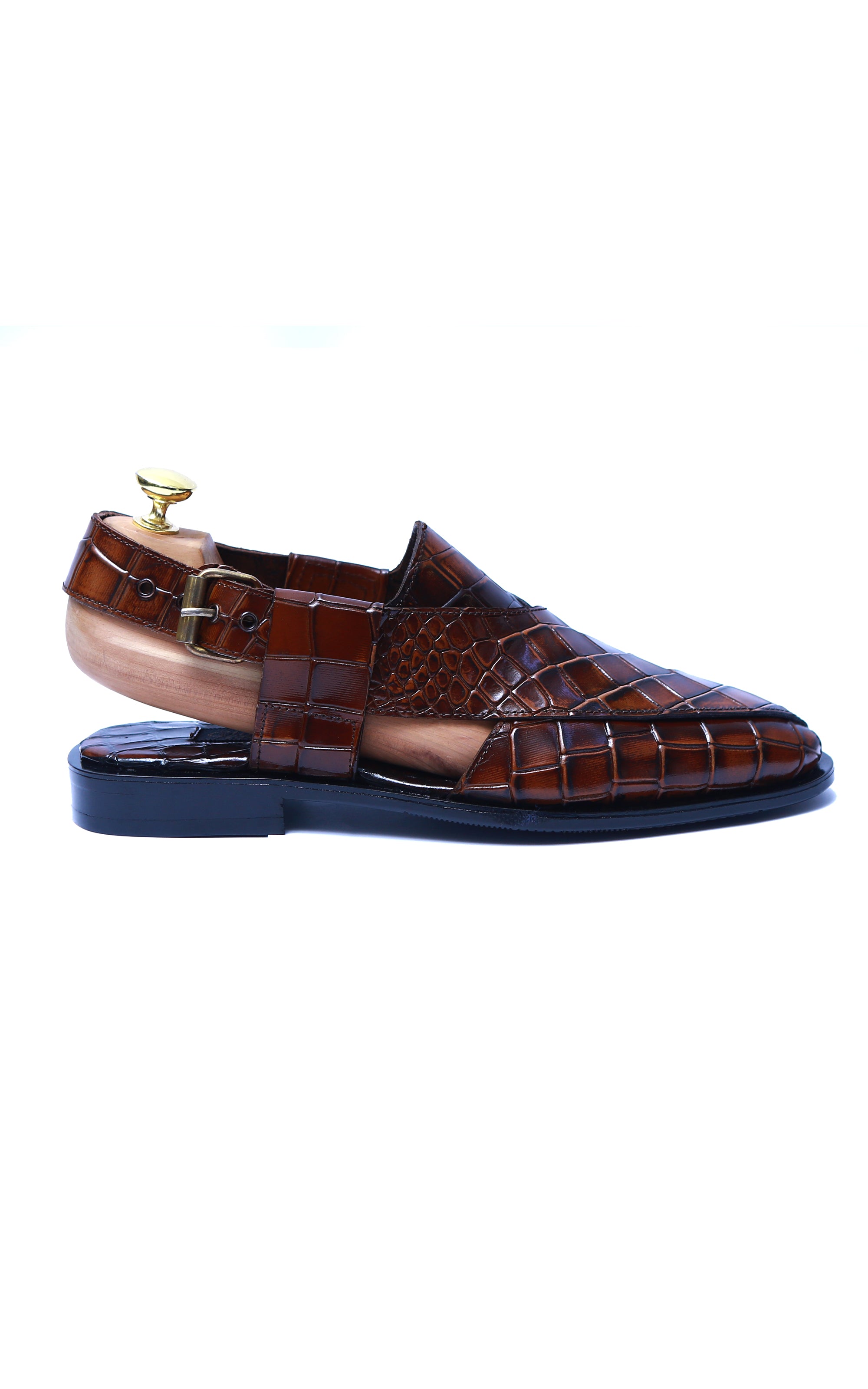 Hand Crafted Croc Leather Kheri Peshawari Chappal Two Tone – Luxury ...