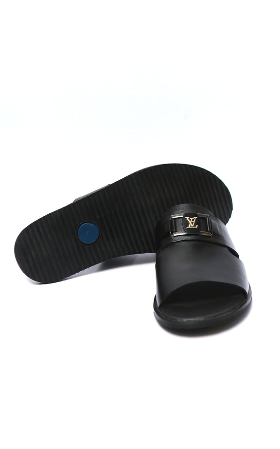 Handmade Plain Leather Chappal With LV Buckle in Black – Luxury ...