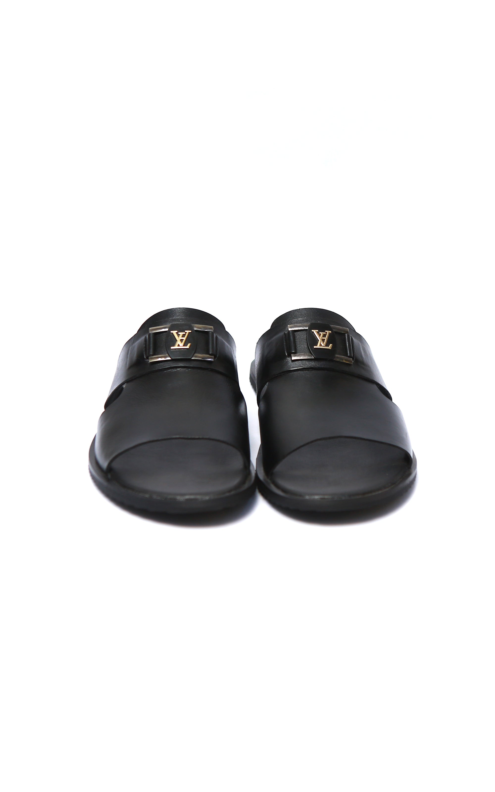 Handmade Plain Leather Chappal With LV Buckle in Black – Luxury ...