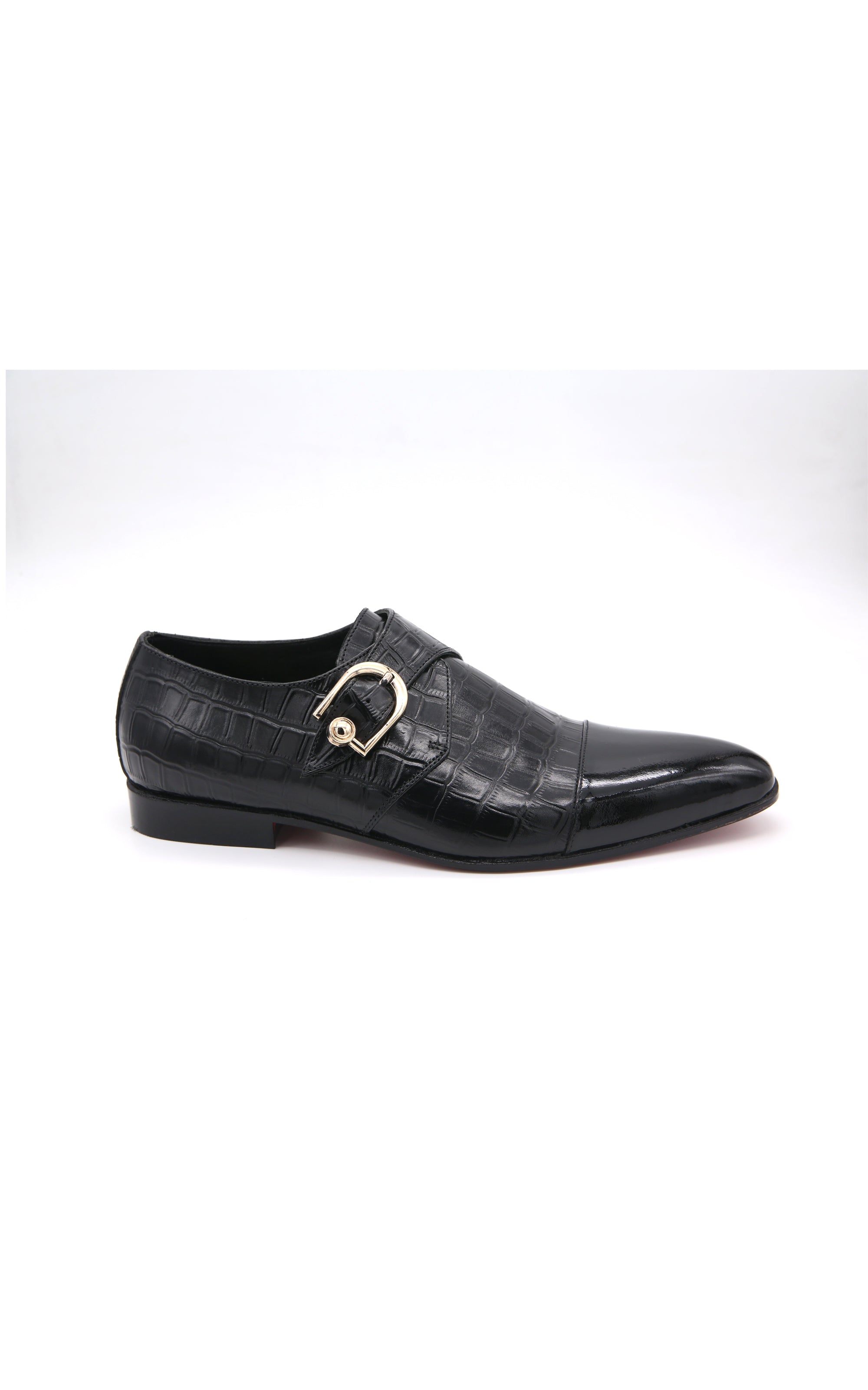 Single Monk Croc Leather Shoe In Black – Luxury Handmade Leather Shoes ...